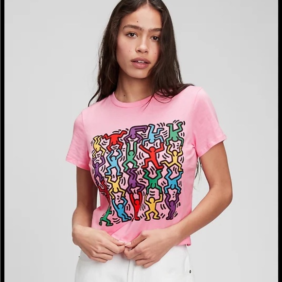 GAP | Tops | Gap Keith Haring Cropped Graphic Tshirt Large | Poshmark